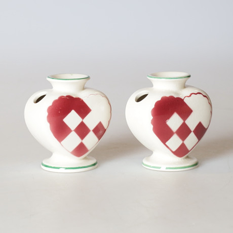 HENRIK HANSEN. ljusstakar/vaser, 1 par, fajans, Aluminia, Danmark, 1940 ...