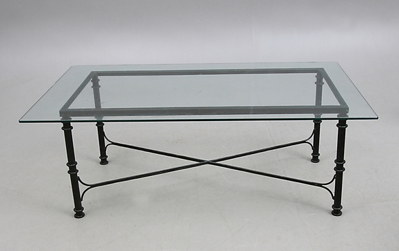 COFFEE TABLE, with glass top, metal base, 2000s. Furniture - Tables ...