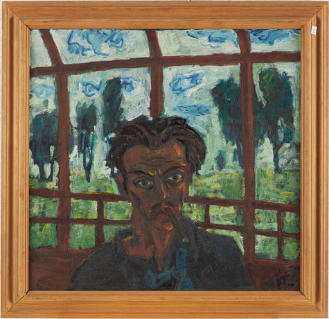 HANS OSVALD LARSSON (1915-1973). Self-portrait, oil on masonite panel ...