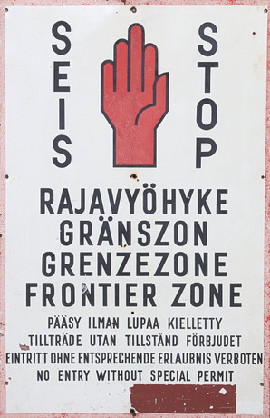 PLATE SIGN, “Stop, Stop. Border zone. Border zone.“, 1940s/50s ...