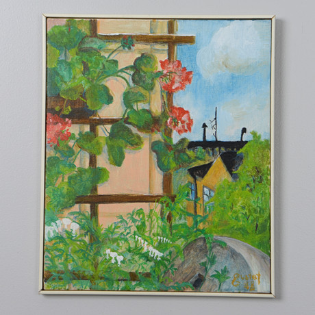 GUSTAF WIKLUND. Flowers by the house wall, oil on canvas, signed and ...
