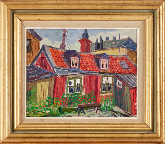 ROLAND ALEXANDER BOOK (1911-1980). "Gammalt hus, Djurgården", olja på ...