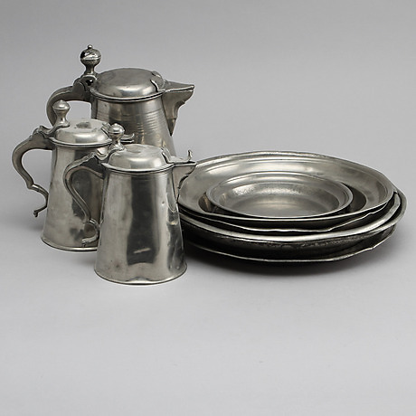 PEWTER OBJECTS, 10 pieces, mostly 19th century. Silver & Metals ...