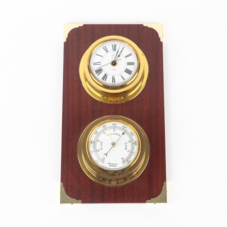 SHIP WATCH AND BAROMETER, mahogany, brass, Pilot Marine, Quartz, 20th ...
