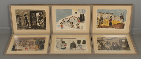 SVEN ERIXON. lithographs 6 pcs, southern motifs, signed. Art ...