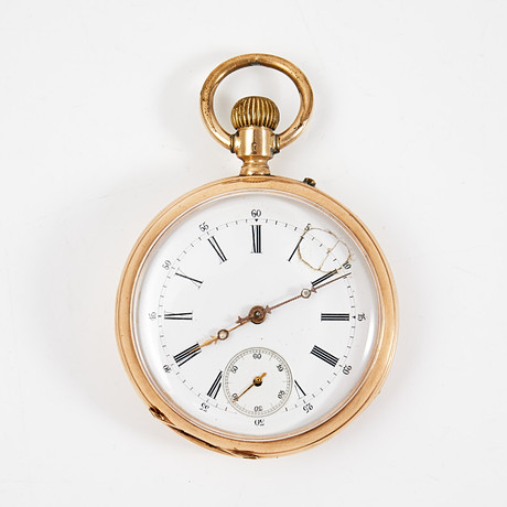POCKET WATCH, Outer case 14k gold, inner case metal, white enamelled ...