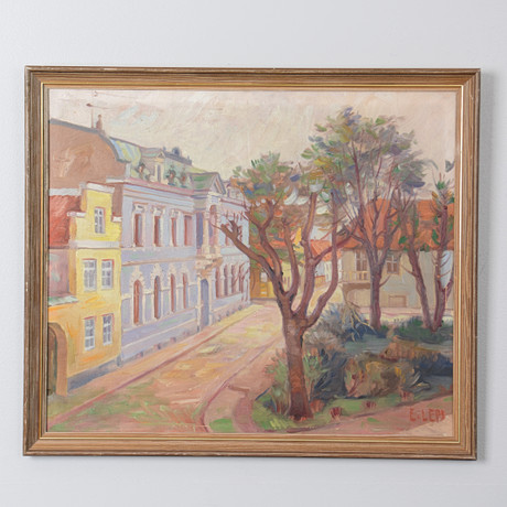 ERICH LEPS. City view with trees, oil on panel, signed. Art - Paintings ...