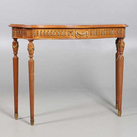 A REPRODUCTION LOUIS STYLE GILT METAL MOUNTED MAHOGANY BOXWOOD STRUNG ...