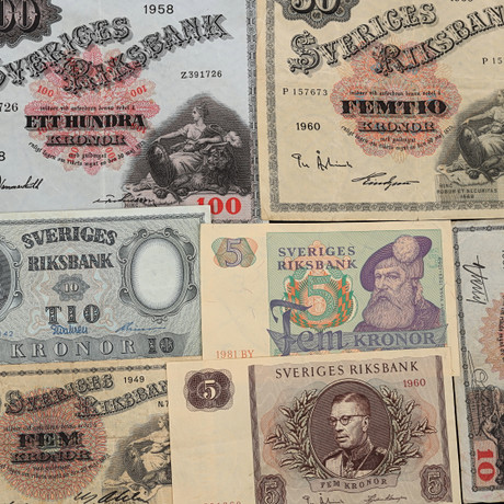 A set of seven Swedish banknotes, 20th century. Coins, Medals & Stamps ...