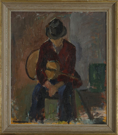 MONA RIDDERSTAD-CEDERGREN. Motif of man with guitar, oil on canvas ...