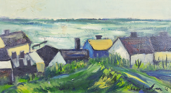 SVEN LUNDGREN. Fishing position, oil on Board, signed -56. Art ...