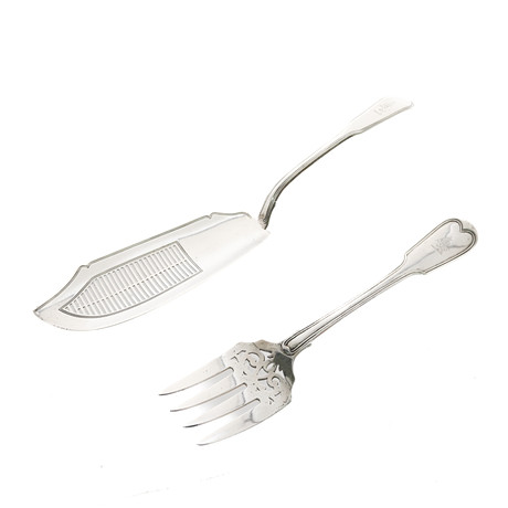 A MATCHED PAIR OF GEORGE III AND VICTORIAN SILVER FIDDLE AND THREAD ...