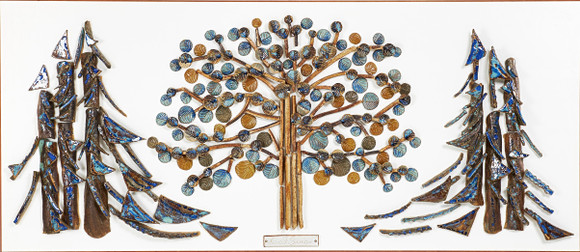 JOSEPH SIMON. Tree, ceramic panel, partly glazed, urged on laminate ...