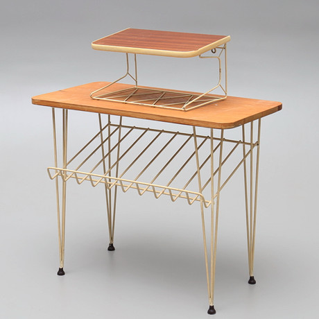 A two-piece side table, teak/white painted metal, stitch style, 1950s ...