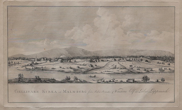 PRINT after engraving, “Gällivare kyrka och Malmberg”, engraved by ...