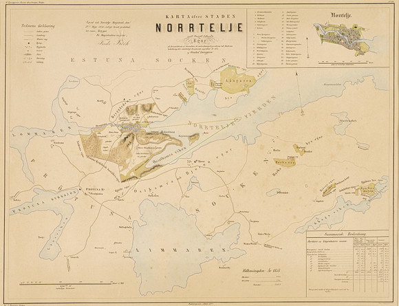 NORRTELJE, „Kort over byen Norrtelje“, 1857, G.Ljunggrens. Bøger, kort ...