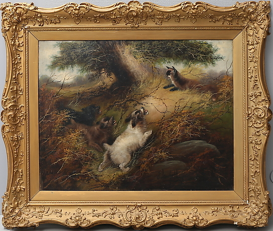 EDWARD ARMFIELD. Dogs on a fox hunt. Oil on canvas, signed E Armfield ...
