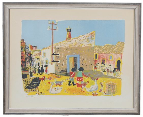 SVEN X:ET ERIXSON. Neliökohtaus, värillinen litografia, signeerattu ja ...