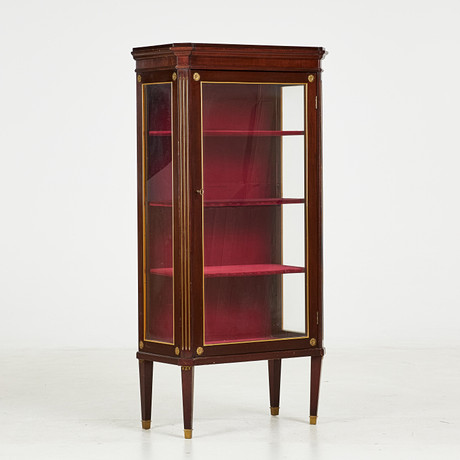A mahogany display cabinet, upholstered in red velvet, late Gustavian ...