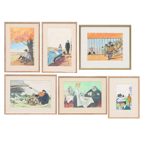 ANDERS STEN. ORIGINAL TILL OMSLAG FÖR PIRATENS BÖCKER, 6 st, signerade ...