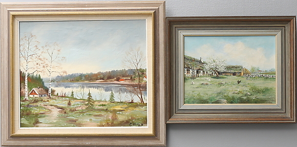 KARL HELGO. and unknown artist, oils on canvas, 2 pcs., signed. Art ...