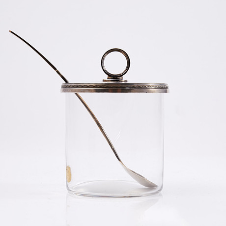 BORGILA. Senapsburk med sked, sterlingsilver, etikettmärkt Kosta, 1949 ...