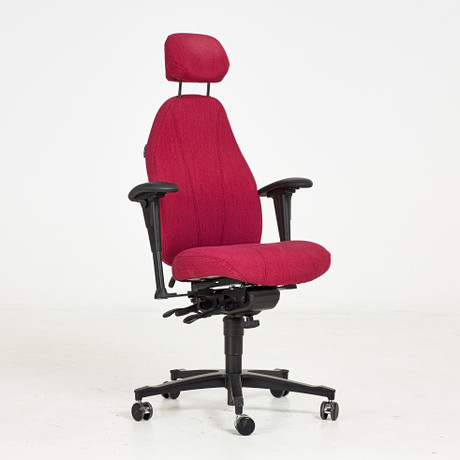 AN OFFICE CHAIR, “Malmstol”, red textile upholstery, adjustable height ...