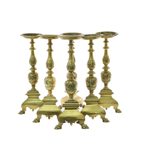 A SET OF SIX REPRODUCTION ITALIAN 17TH CENTURY STYLE BRASS ALTAR ...