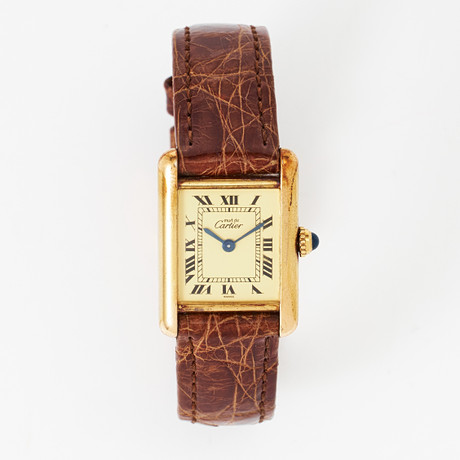 CARTIER, armbandsur, Tank, must de Cartier, förgylld sterlingsilver ...