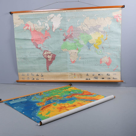 2 SCHOOL MAPS, A WORLD MAP OF AFRICA, FIRST PART OF THE 20TH CENTURY ...