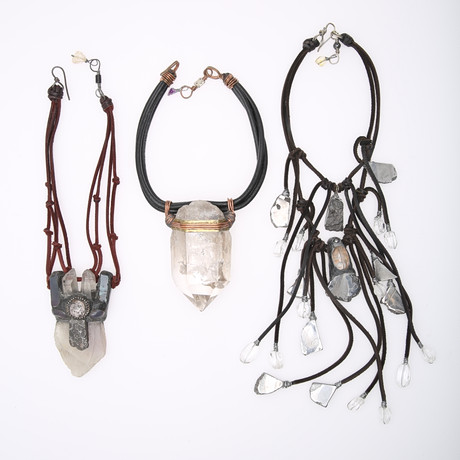 ANOTHAI HANSEN. A set of three mineral/crystal/metal collier/amulets ...