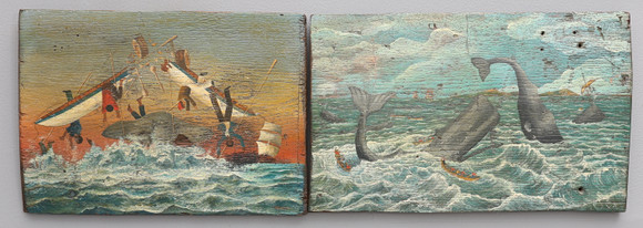 CHARLES SIDNEY RALEIGH 1830-1925. Efter. FOLK ART, TWO PANELS WITH ...