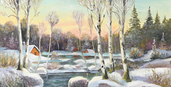 CARL THOMPSON. Vinterlandskap, olja på duk, signerad C. Thompson. Konst ...