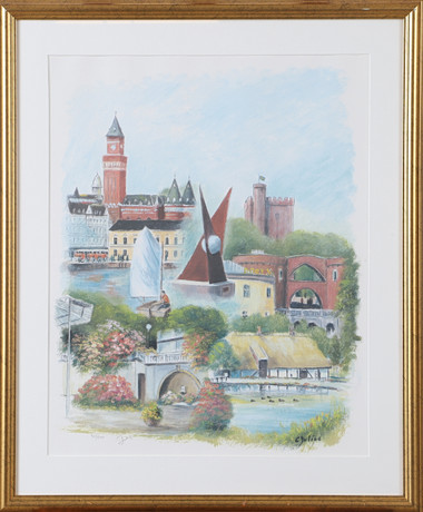 CARL JULIUS. Attractions in Helsingborg, lithograph in colours, signed ...