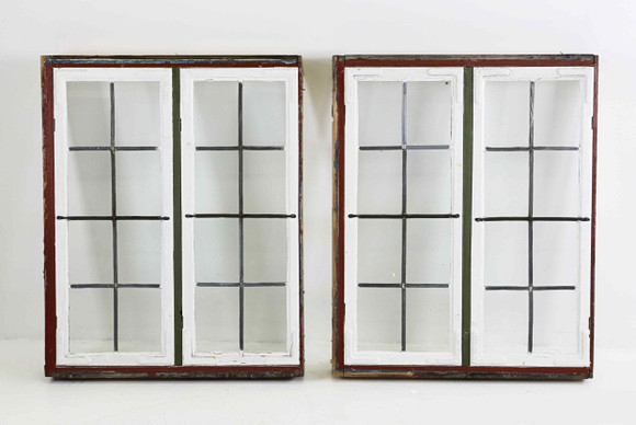 A pair of stained glass windows with interior windows, Art Nouveau ...