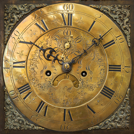 A late 18th century English floor clock, mahogany case, hood with ...