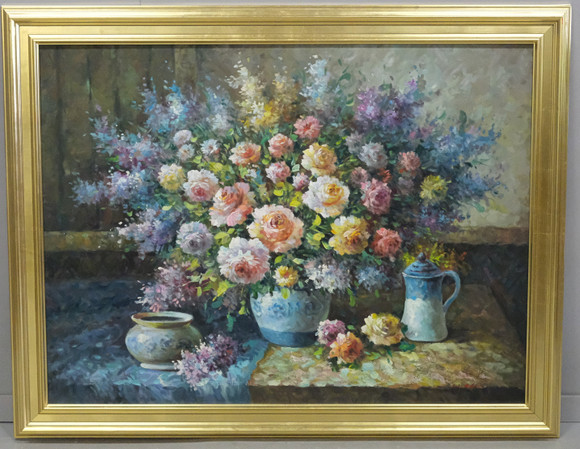 WALTER ADAMS. OIL ON CANVAS, FLOWER STILL LIFE, 88X118CM. Art ...