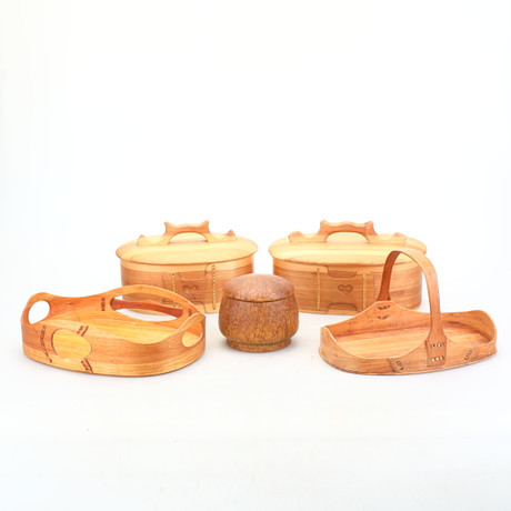 WOODEN OBJECTS. 5 parts. Signed, 1980s. Miscellaneous - Miscellaneous ...