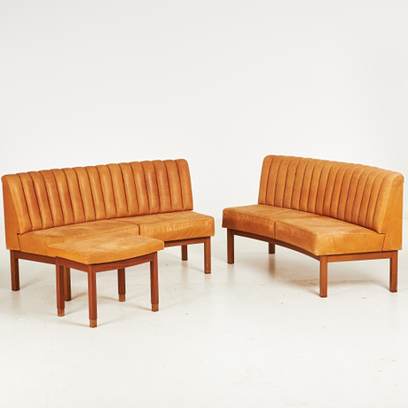 KLAESSONS, Sofa, two sections and footstool, curved back, leather ...