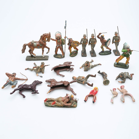 COLLECTION OF INDIANS, GERMAN SOLDIERS, HORSES AND COWBOYS. Some marked ...
