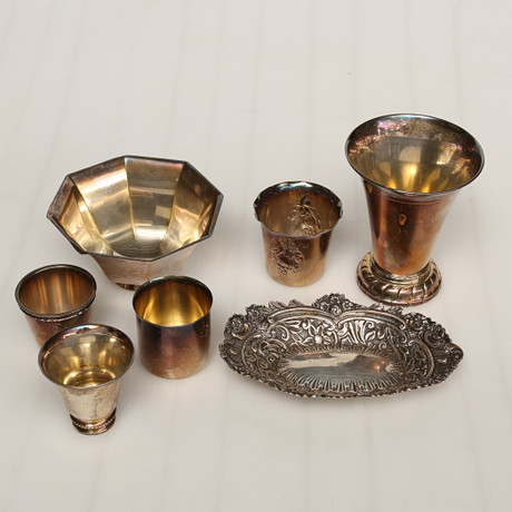 BEAKER, SAUCER and OCTAGONAL BOWL, 7 pieces, silver, stamped TESI and ...