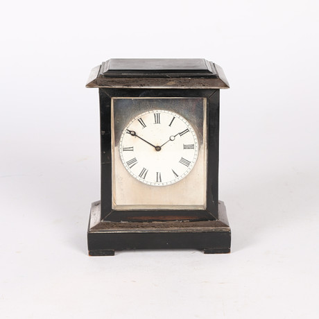 A VICTORIAN EBONISED AND WHITE METAL MOUNTED MANTEL CLOCK. Clocks ...