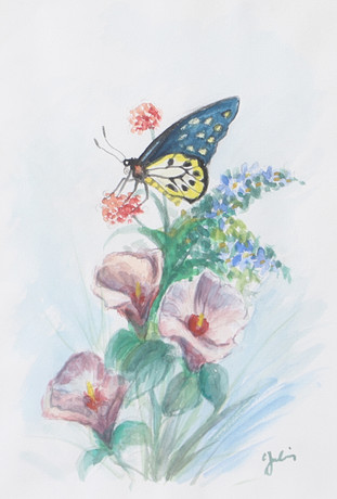 CARL JULIUS. Flower with butterfly, watercolor, signed C. Julius. Art ...