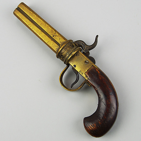 BLOCK PISTOL, 4-barrel, brass, signed (IEH) Johan Engholm. Weapons ...