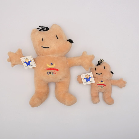 2 plush 'Cobi' mascots, official mascot of the Barcelona Olympic Games ...