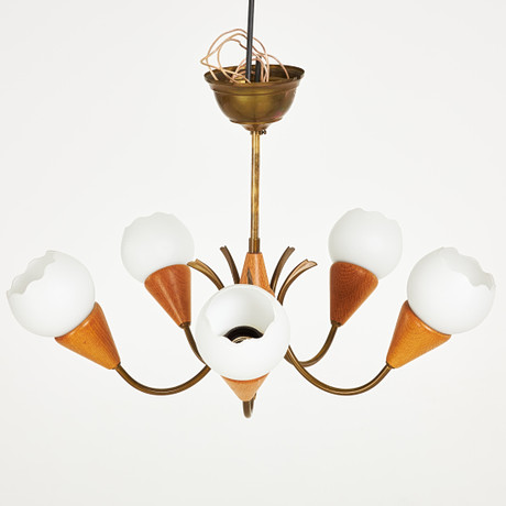 CEILING LAMP. Mid-20th century, frosted glass cups with white ...