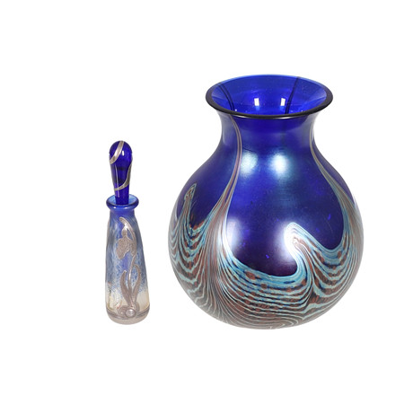 AN OKRA GLASS VASE & SILVER OVERLAID SCENT BOTTLE. Glass - Other ...