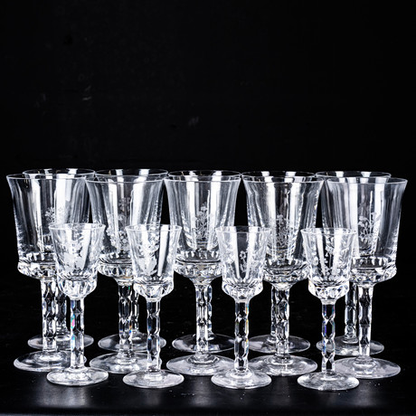 VINGLAS, SNAPSGLAS, 14 st, Olle Alberius, Orrefors / Fyrklövern, 1979 ...