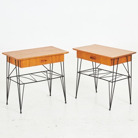 A pair of bedside tables, mid 20th century, string model, teak veneer ...