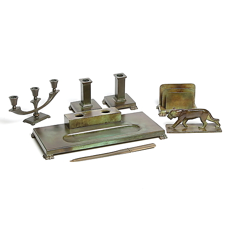 SKRIVBORDSSET, 7 delar, patinerad brons, Art Deco, GAB Brons, 1930-tal ...